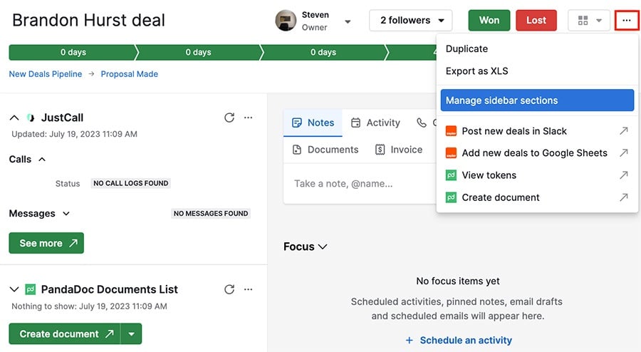App panels - Knowledge Base | Pipedrive